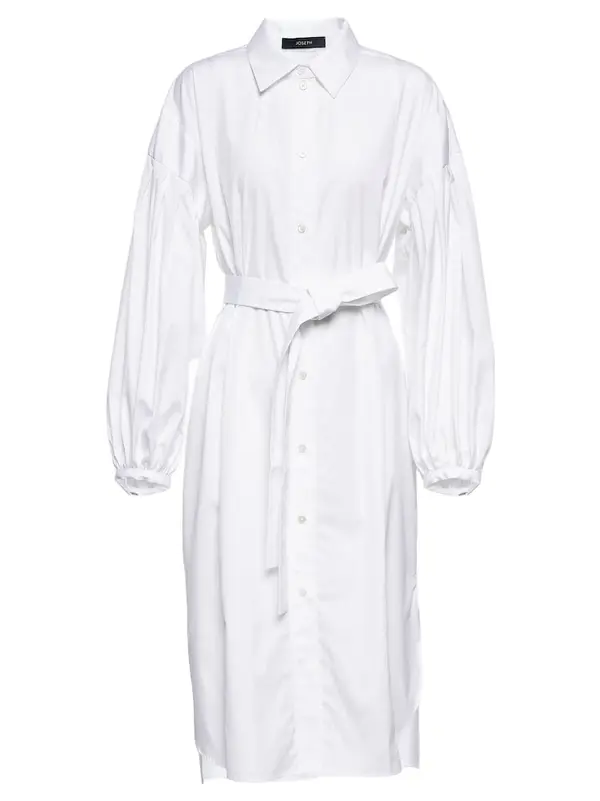 JOSEPH Cotton Poplin Midi Shirt Dress - White
