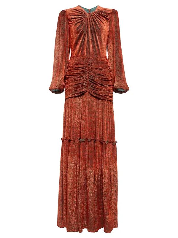 Costarellos Sabrina Velvet Devoré Gown - Orange