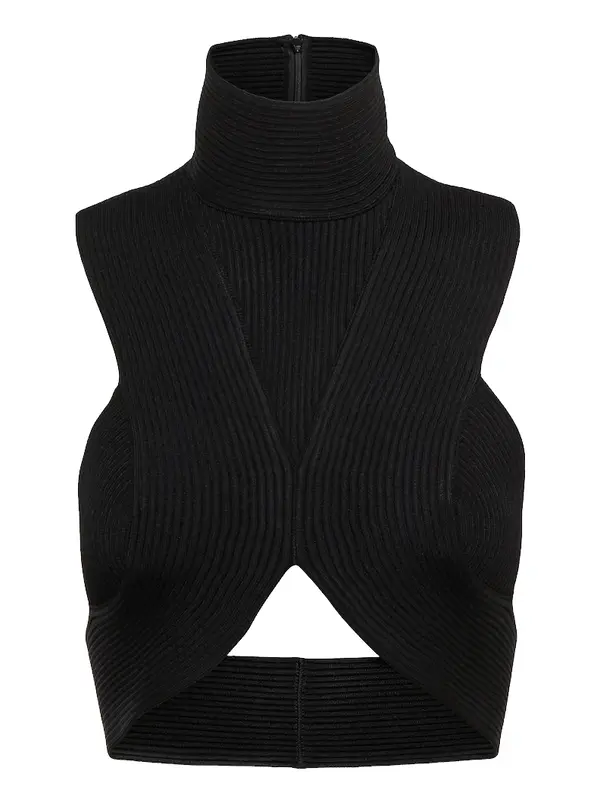 Alaïa Ribbed-knit Halterneck Crop Top - Black