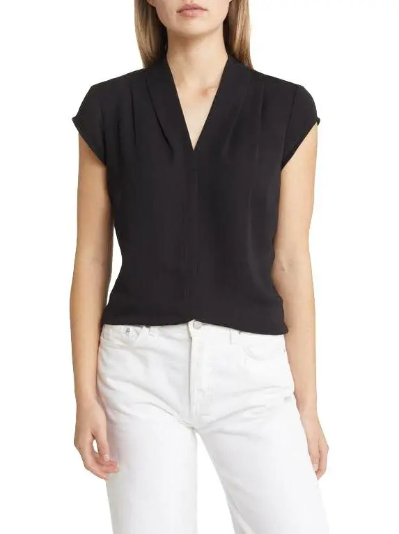NIC+ZOE Cap-sleeve V-neck Top - Black Onyx