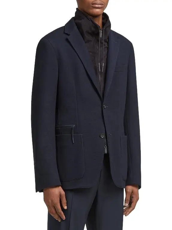 Zegna High Performance™ Jersey Jacket With Removable Suede Bib - Navy