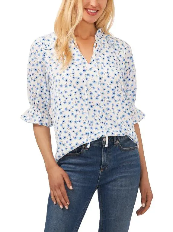 CECE DUPRAZ Floral Tie Neck Blouse - New Ivory