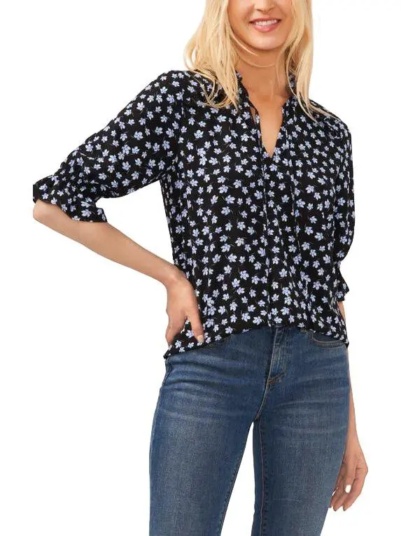CECE DUPRAZ Floral Tie Neck Blouse - Rich Black