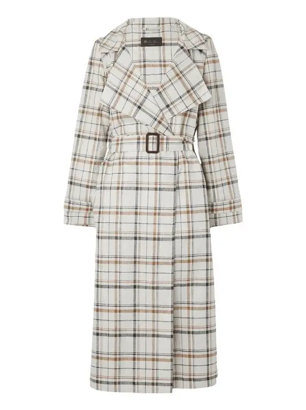 Loro Piana Bille Checked Linen Trench Coat - White