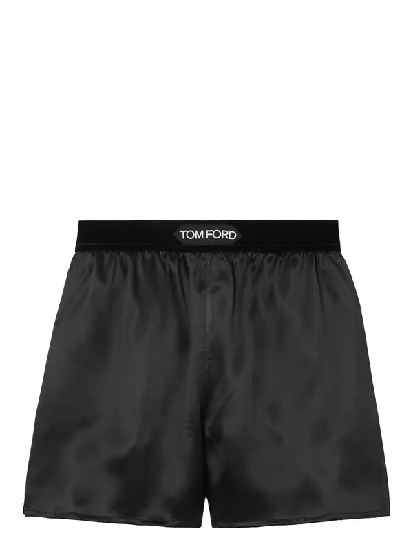 TOM FORD Velvet-trimmed Stretch-silk Board Shorts - Black