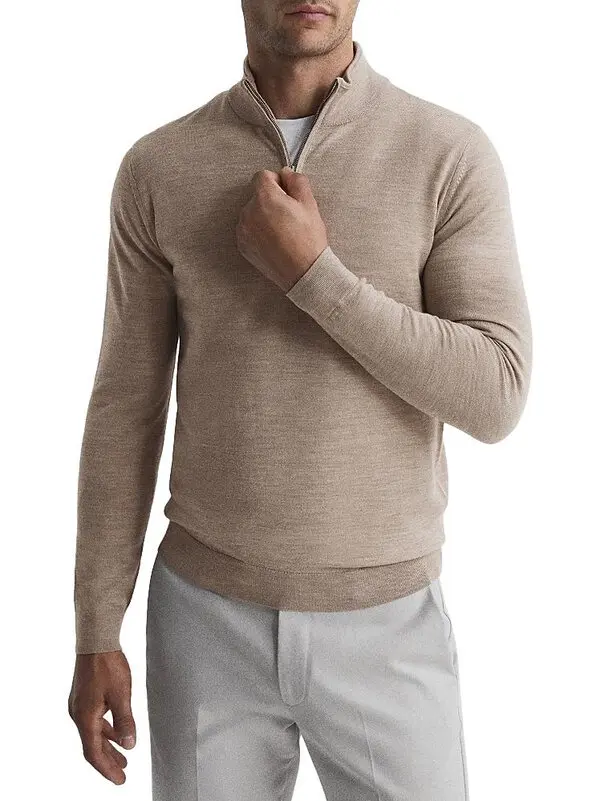 REISS Blackhall Long-sleeved Merino Funnel Neck Sweater - Wheat Melange