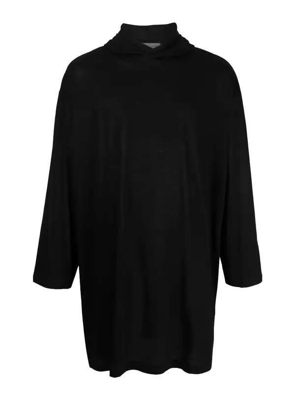 Yohji Yamamoto Graphic-print Long Hoodie T-shirt - Black