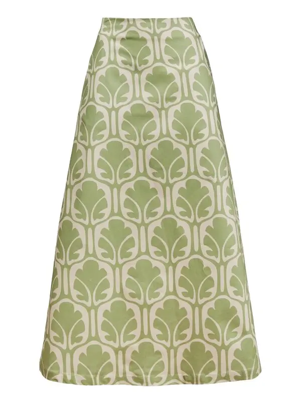 La DoubleJ Printed A-line Midi Skirt - Green