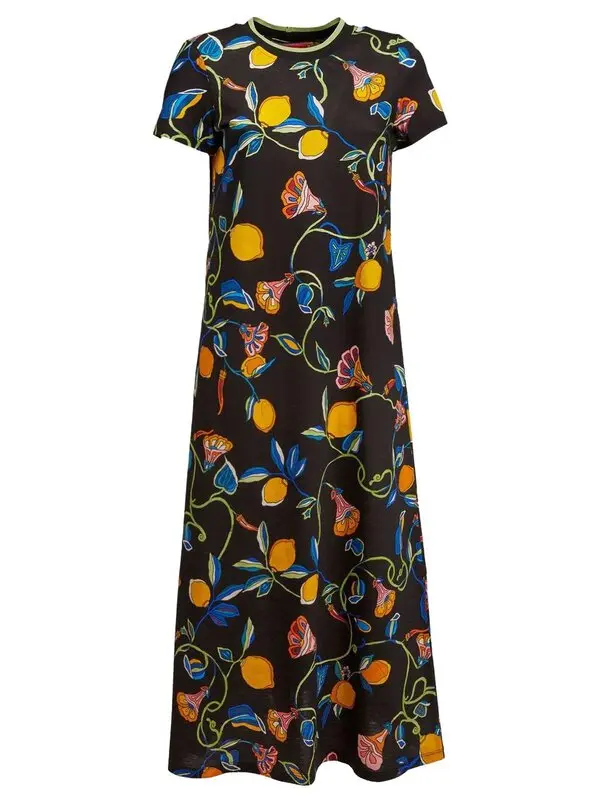 La DoubleJ Printed Floral Midi Dress - Black