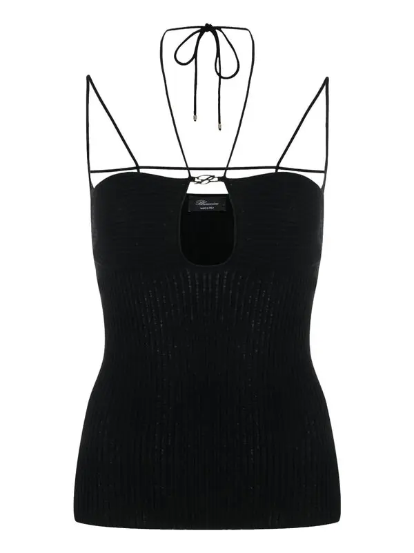 Blumarine Cut-out Ribbed Knit Top - Black