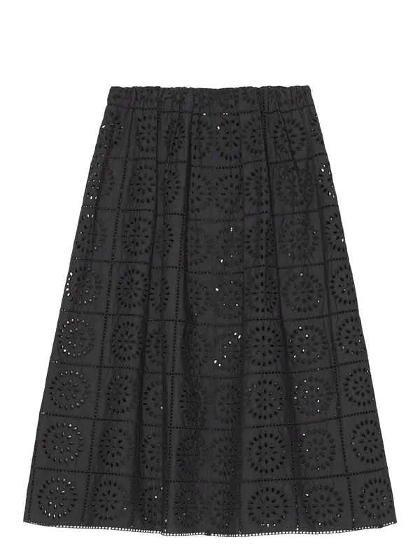 GANNI Broderie-anglaise Straight Skirt - Black