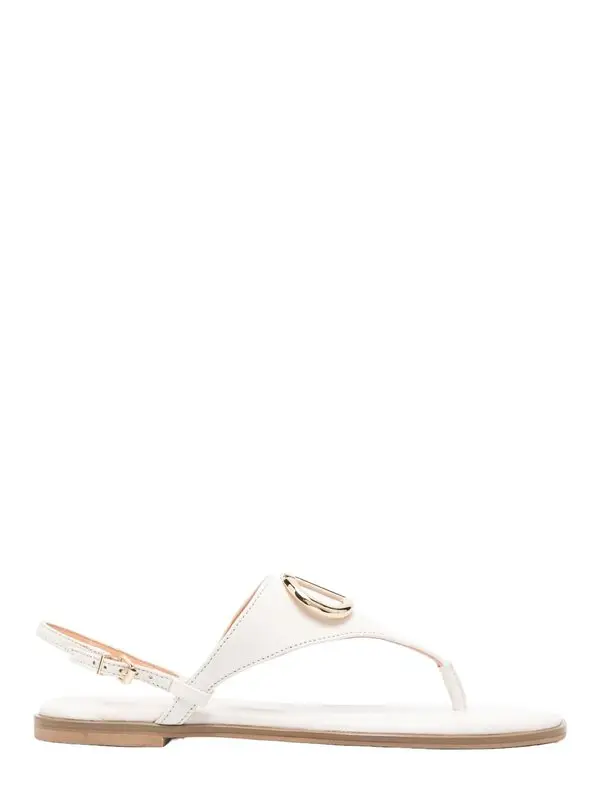 TWINSET Logo-plaque Thong-strap Leather Sandals - White