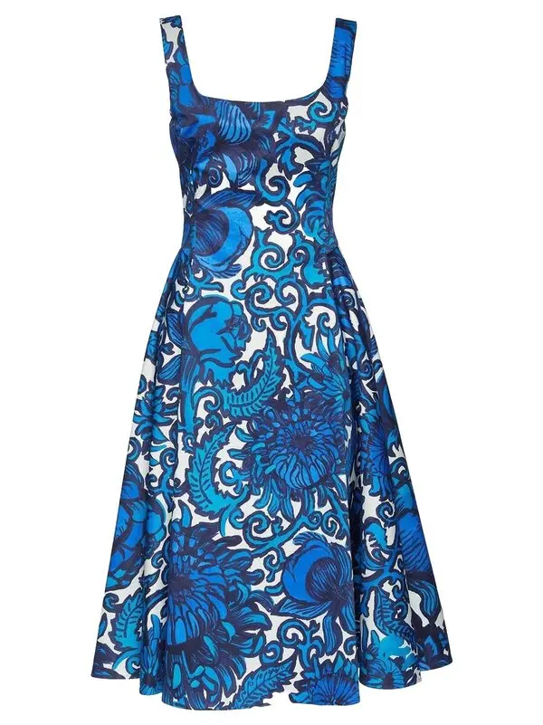 La DoubleJ Sophia Graphic-print Stretch-cotton Midi Dress - Blue