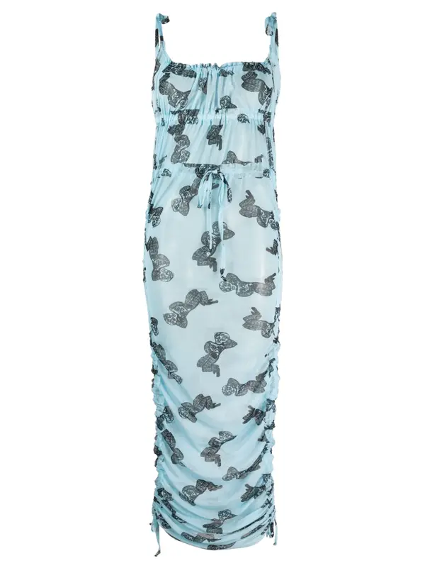 CHARLES JEFFREY Graphic-print Mesh Dress - Blue