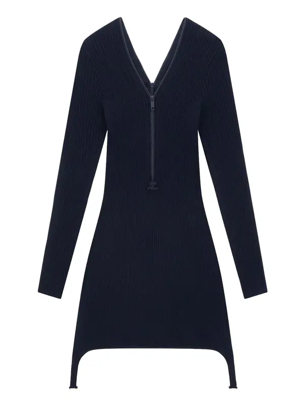 COURREGES Ribbed-knit Zip-up Dress - Blue