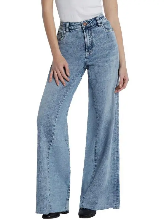 HINT OF BLU Happy Dual Two-tone High Waist Wide Leg Jeans - Air Blue