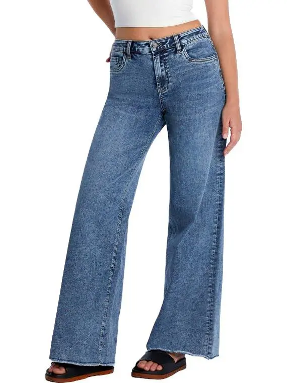 HINT OF BLU Happy Shaggy Wide Leg Jeans - Country Blue