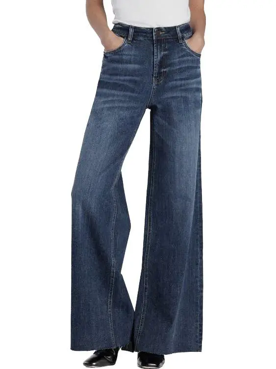 HINT OF BLU Happy Shaggy Wide Leg Jeans - Fray Blue