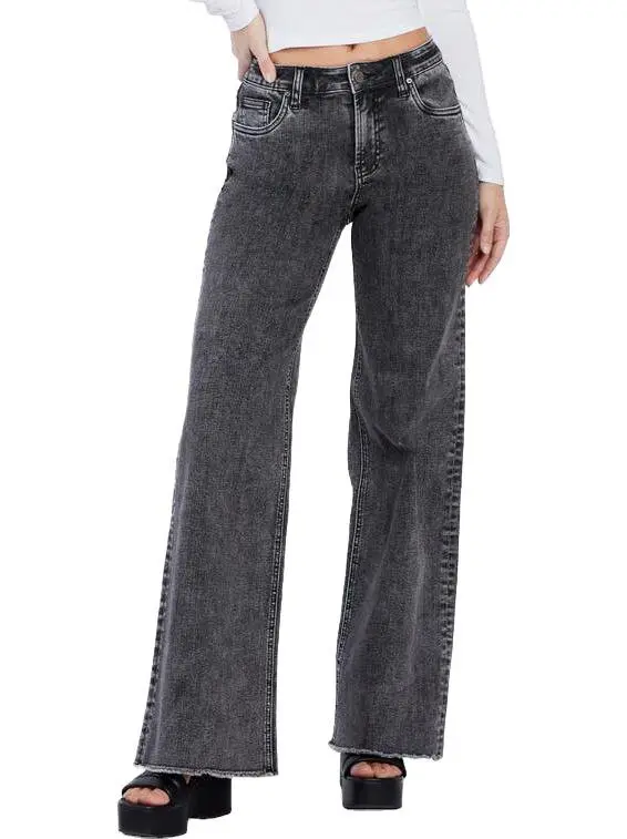 HINT OF BLU Happy Shaggy Wide Leg Jeans - Stormy Grey