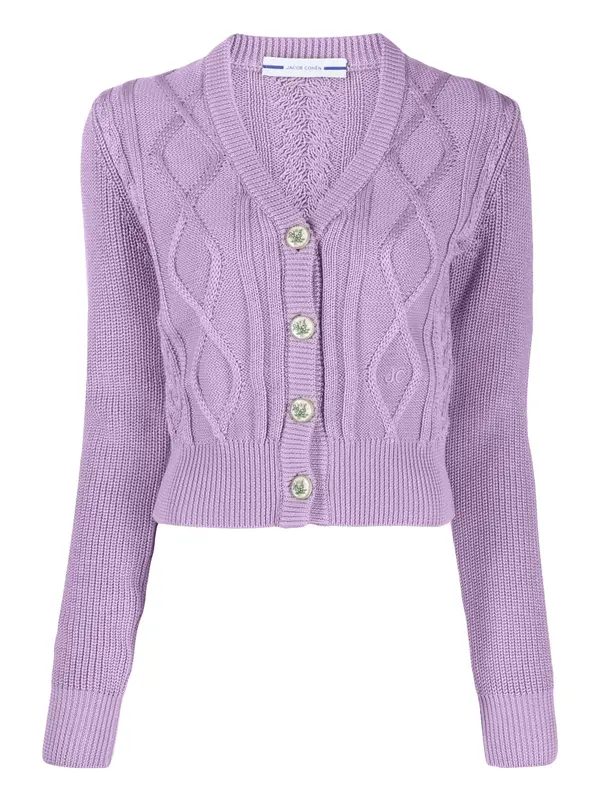 Jacob Cohen Logo-embroidered Cable-knit Cardigan - Purple