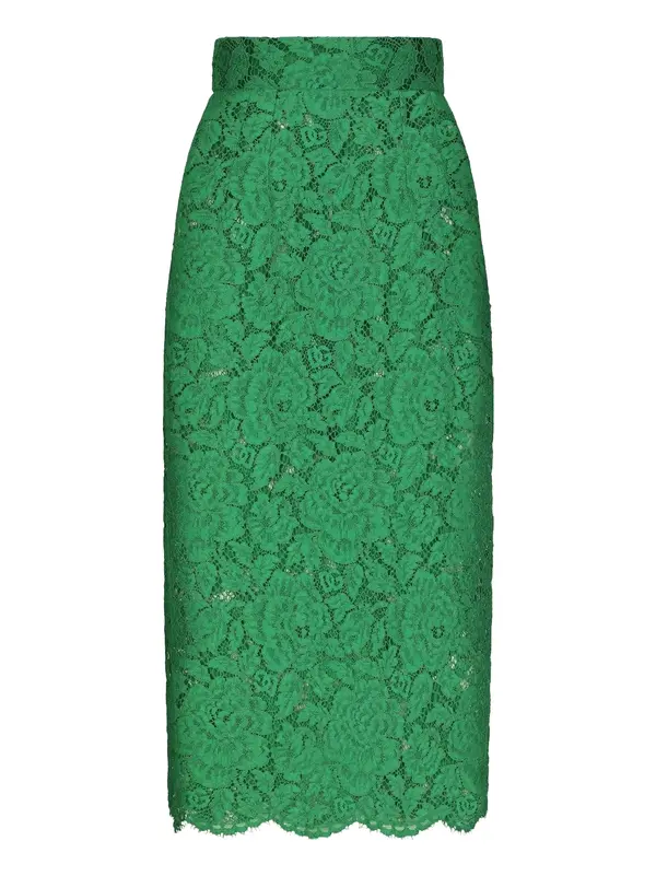 Dolce & Gabbana Floral-lace Midi Skirt - Green