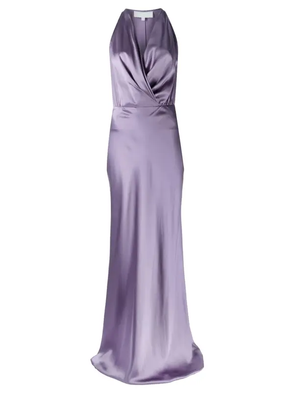 Michelle Mason Draped Halterneck Gown - Purple