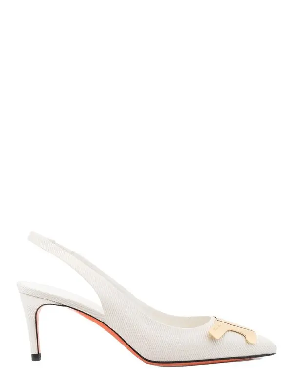 Santoni Slingback Strap 80mm Leather Pumps - White