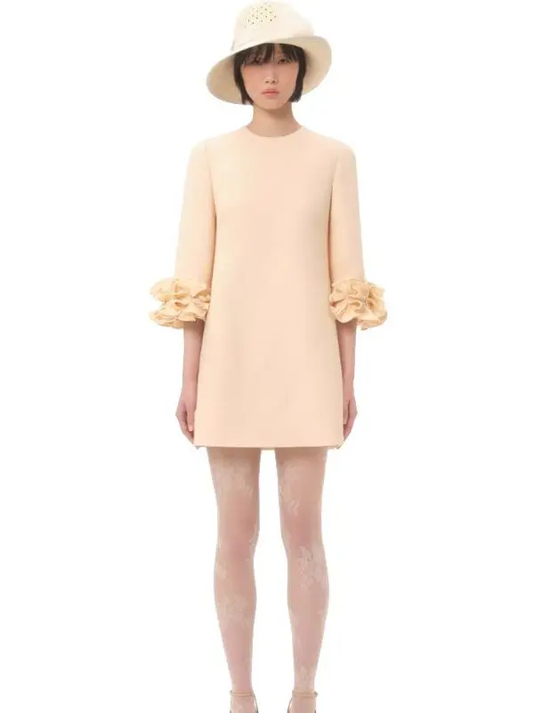Valentino Garavani Crepe Couture Short Dress With Pleated Ruffles - Birch