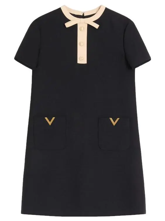 Valentino Garavani Crepe Couture Short Dress With Pleated Ruffles - Black/birch