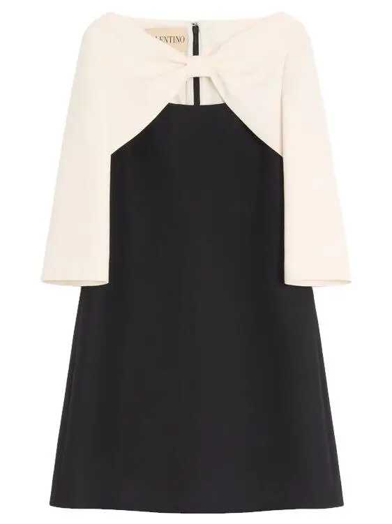 Valentino Garavani Crepe Couture Short Dress With Pleated Ruffles - Black/birch