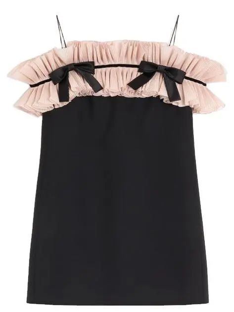 Valentino Garavani Crepe Couture Short Dress With Pleated Ruffles - Black/pink