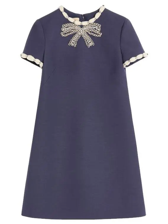 Valentino Garavani Embroidered Crepe Couture Short Dress - Indigo/ivory
