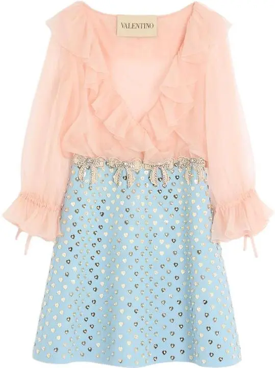Valentino Garavani Embroidered Crepe Couture Short Dress - Rose Mist/pastel Grey