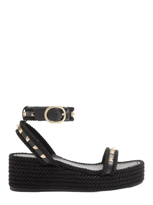 Valentino Garavani Rockstud Flatform Sandal - Black