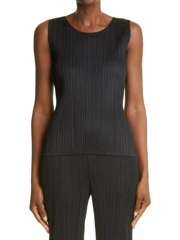 Issey Miyake Basics Pleated Sleeveless Top - Black