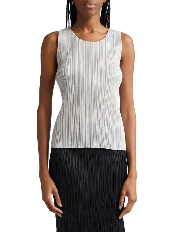 Issey Miyake Basics Pleated Sleeveless Top - Light Gray