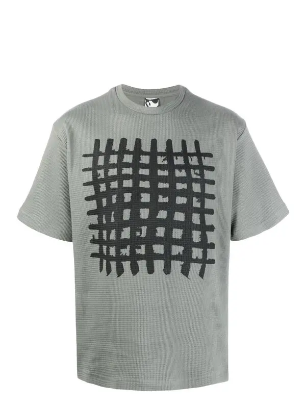 GR10K Grid-print Cotton T-shirt - Green