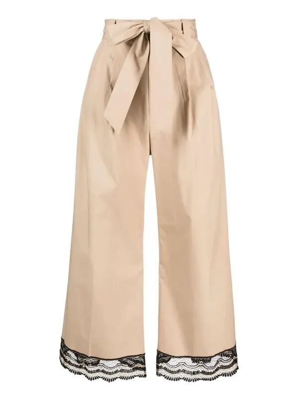 TWINSET Lace-trimmed Wide-leg Trousers - Neutrals