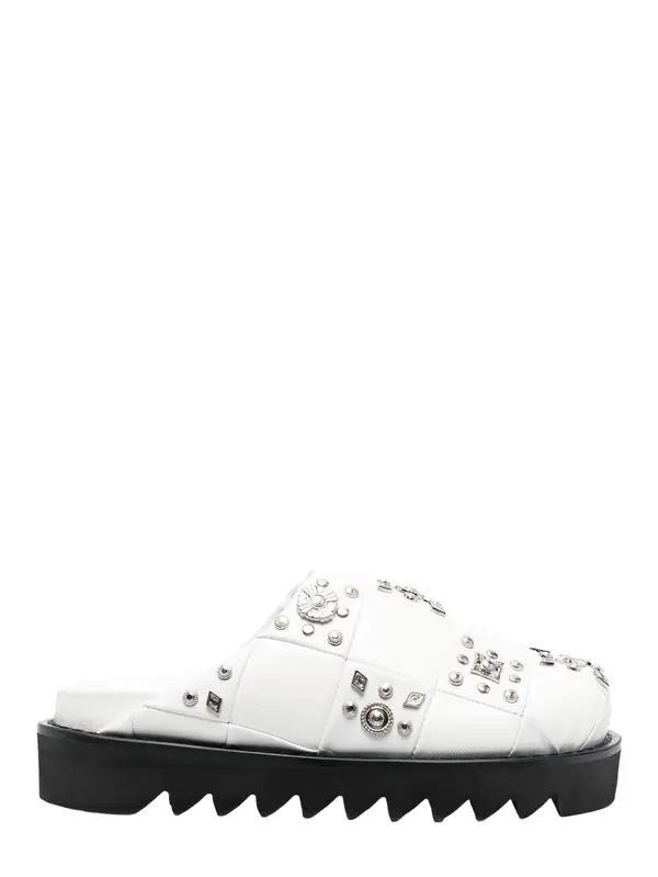 Toga Stud-embellished Leather Slippers - White