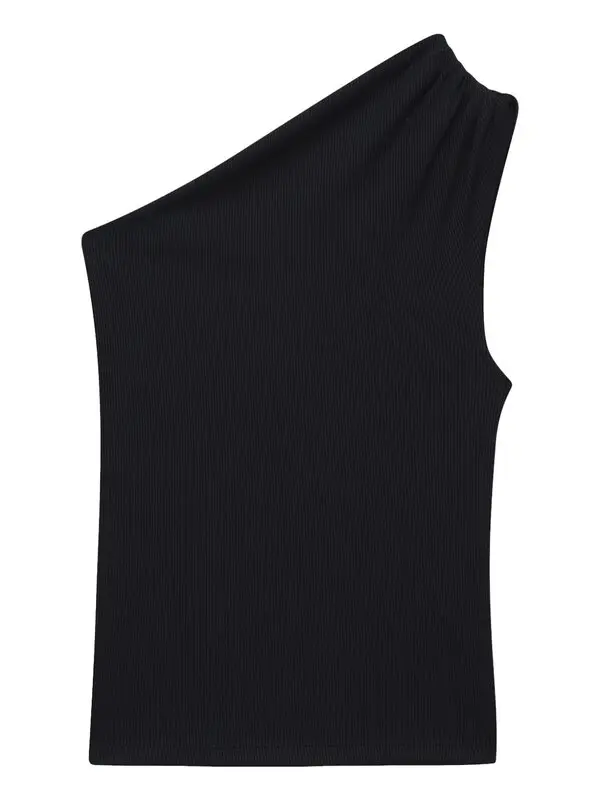 ANINE BING Camila One-shoulder Ribbed Top - Black