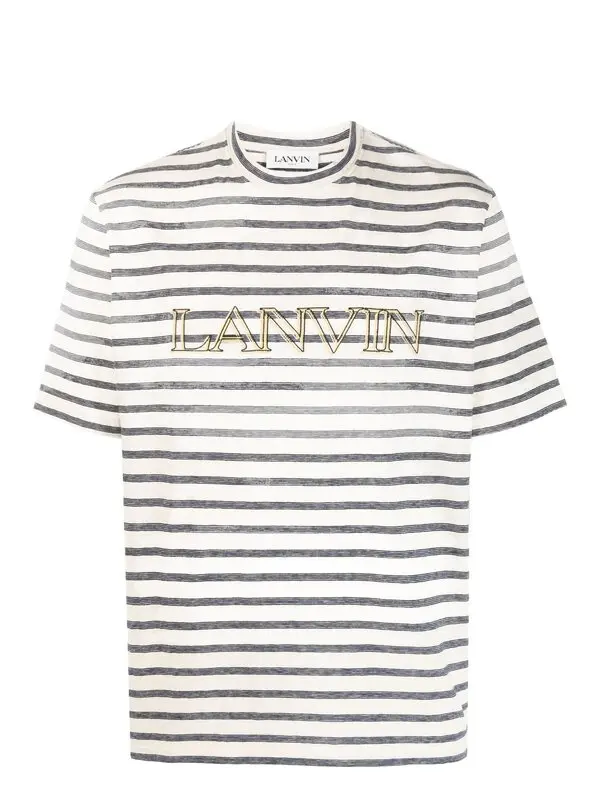LANVIN Logo-embroidered Striped T-shirt - Neutrals
