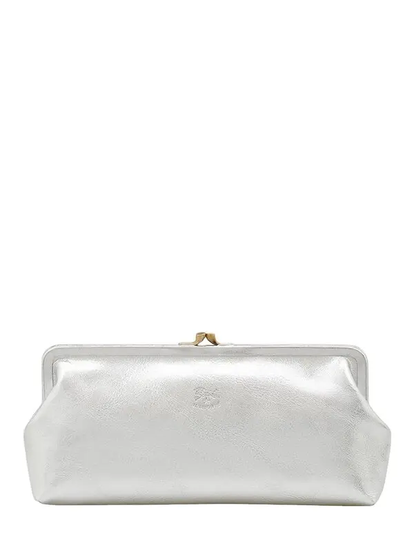 Il Bisonte Classic Vacchetta Leather Clutch Bag - Silver