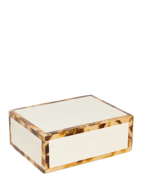 TIZO DESIGN Resin With Faux Horn Border Box - White Bone