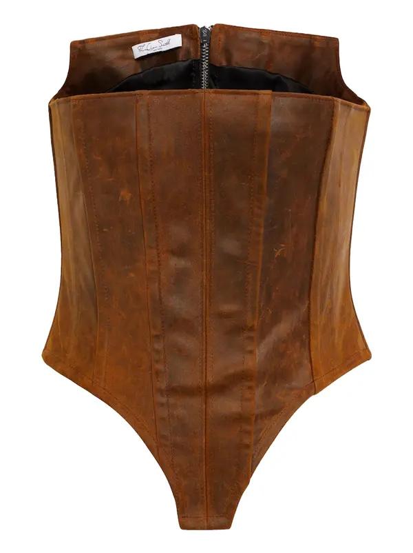 LAQUAN SMITH Distressed Leather Bustier - Brown