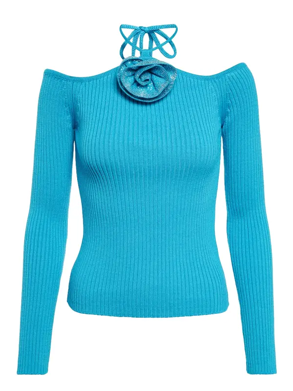 Giuseppe Di Morabito Embellished Ribbed-knit Top - Blue