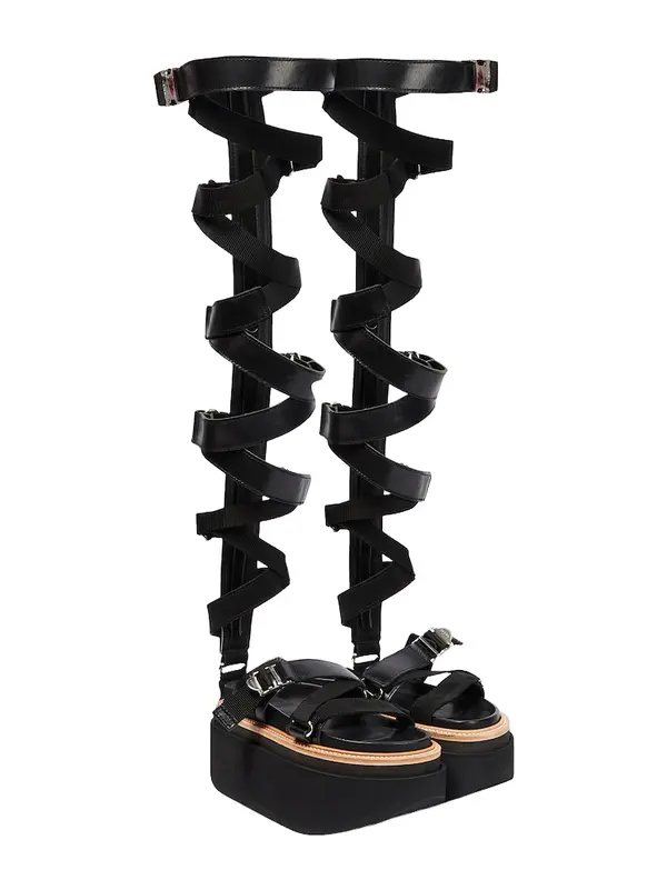 Sacai Lace-up Leather Sandals - Black