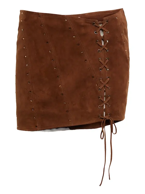 Alessandra Rich Crystal-embellished Suede Miniskirt - Brown