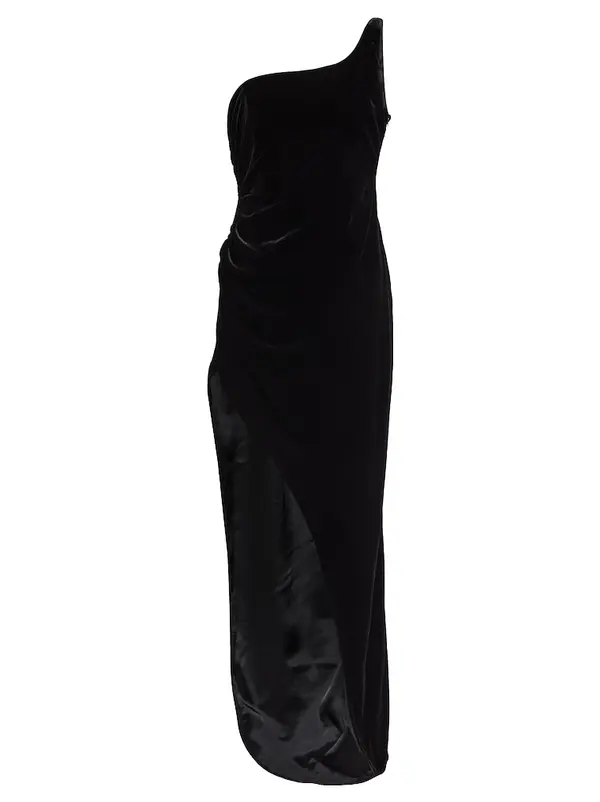 Alessandra Rich One-shoulder Velvet Maxi Dress - Black
