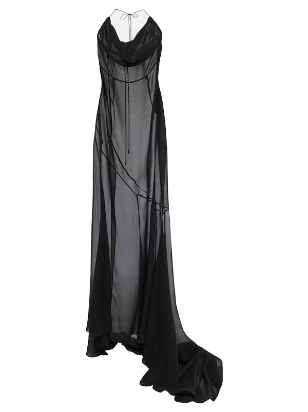 Alessandra Rich Silk Georgette Gown - Black