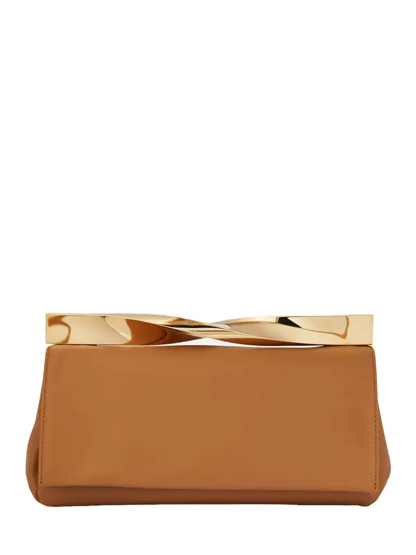 AQUAZZURA Twist Leather Clutch - Beige